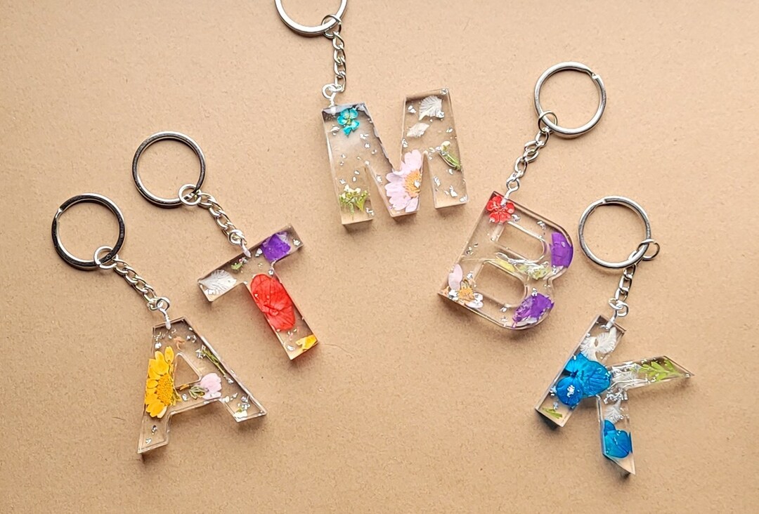 Floral Initial Custom Keychain Letter Key Ring Personalized Name - Etsy