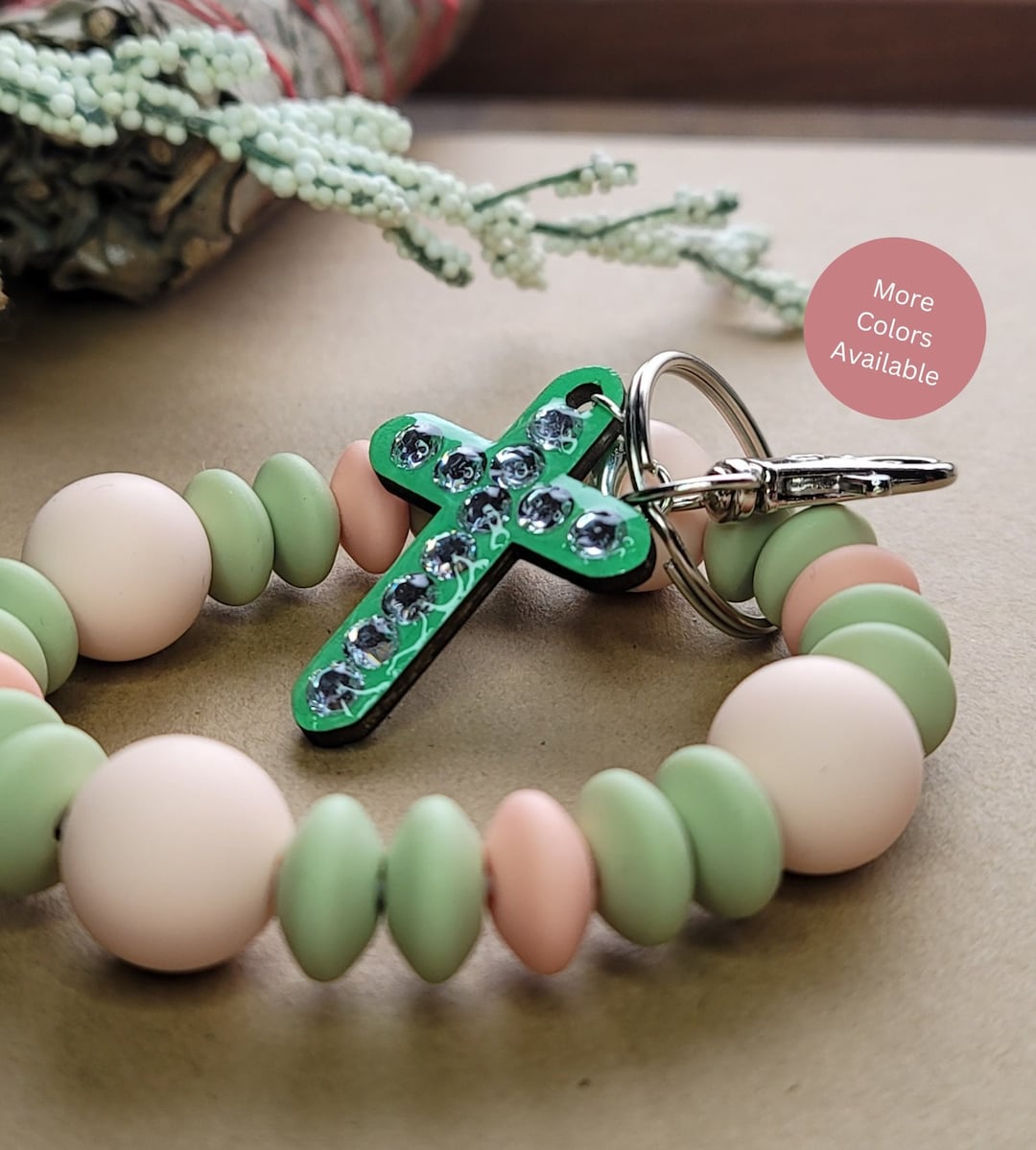 Cross Bead Wristlet Christian Keychain Rhinestone Cross Charm Key ...