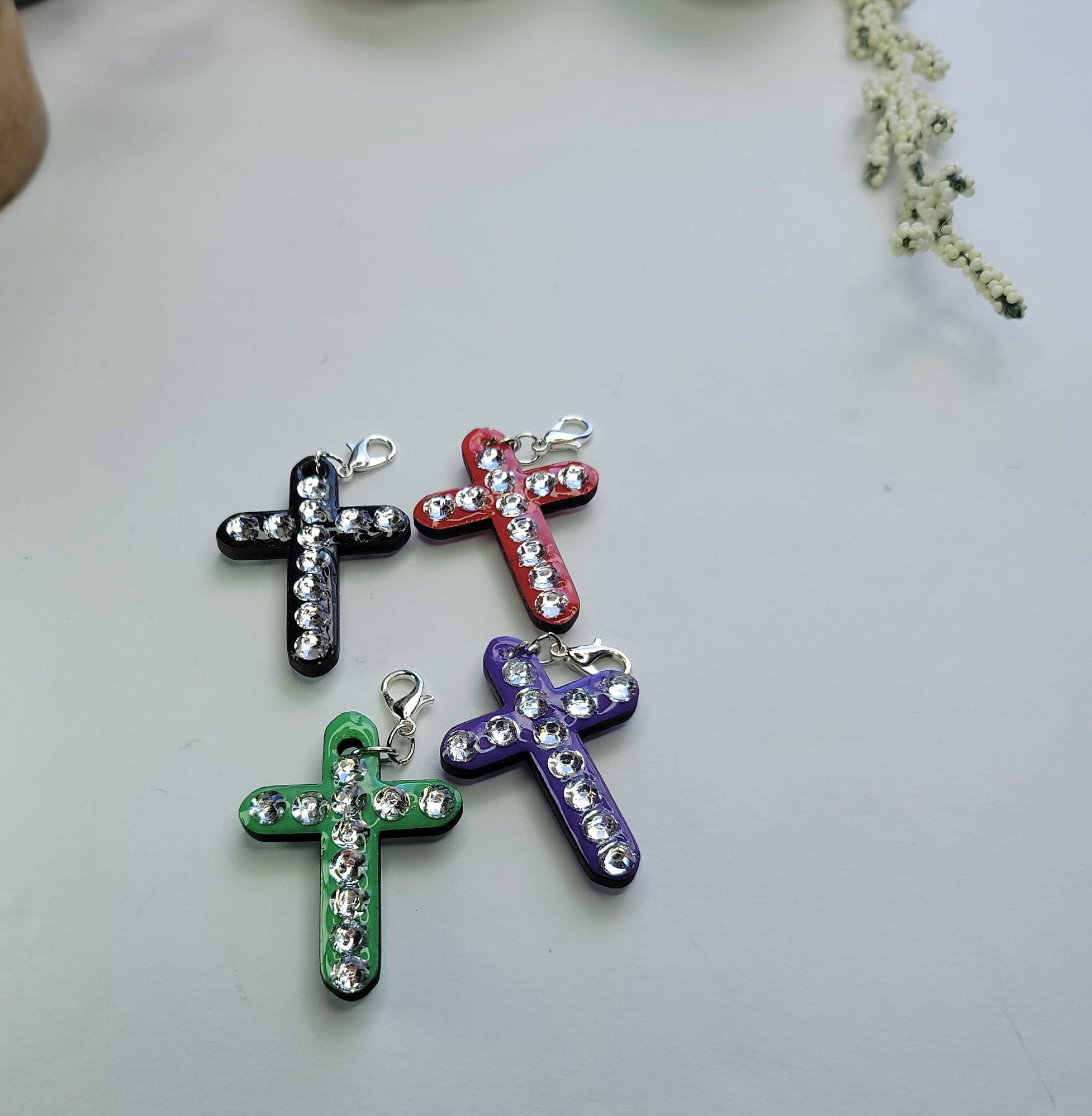 Rhinestone Cross Keychain Christian Keyring Clips Gift for Baptism - Etsy