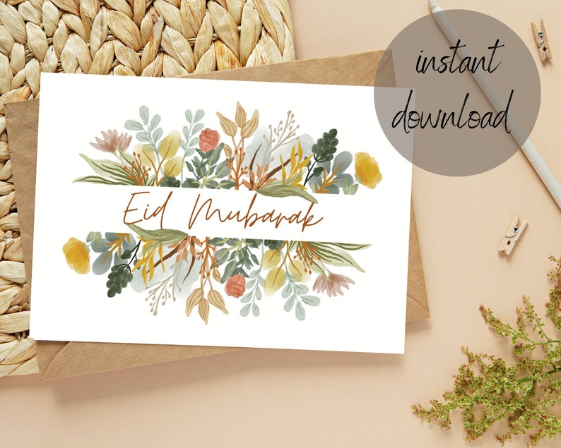Printable Eid Mubarak Card Digital Ramadan Folded Card Floral Eid ...