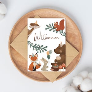 Geburtskarte Waldtiere Willkommen Karte zur Geburt Mädchen Geburtskarte Junge Bär Fuchs Hase Reh ...