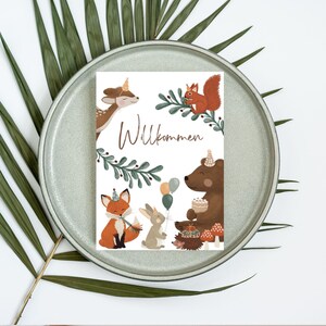 Geburtskarte Waldtiere Willkommen Karte zur Geburt Mädchen Geburtskarte Junge Bär Fuchs Hase Reh ...