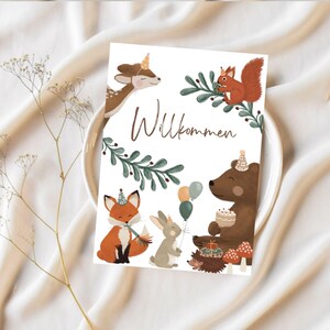 Geburtskarte Waldtiere Willkommen Karte zur Geburt Mädchen Geburtskarte Junge Bär Fuchs Hase Reh ...