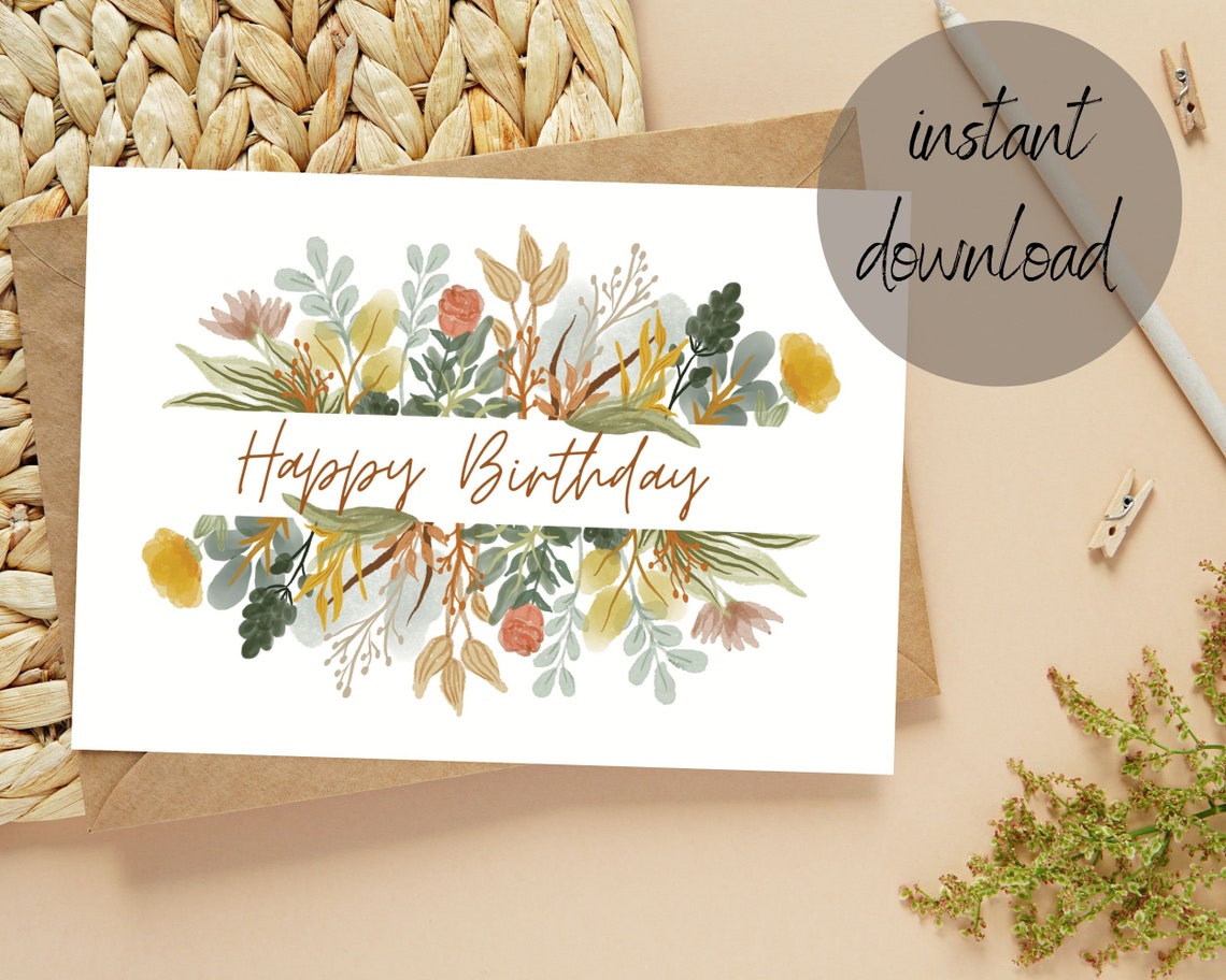 Happy Birthday Digital Printable Greeting Card Printable - Etsy