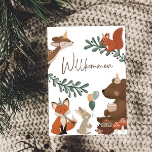 Geburtskarte Waldtiere Willkommen Karte zur Geburt Mädchen Geburtskarte Junge Bär Fuchs Hase Reh ...