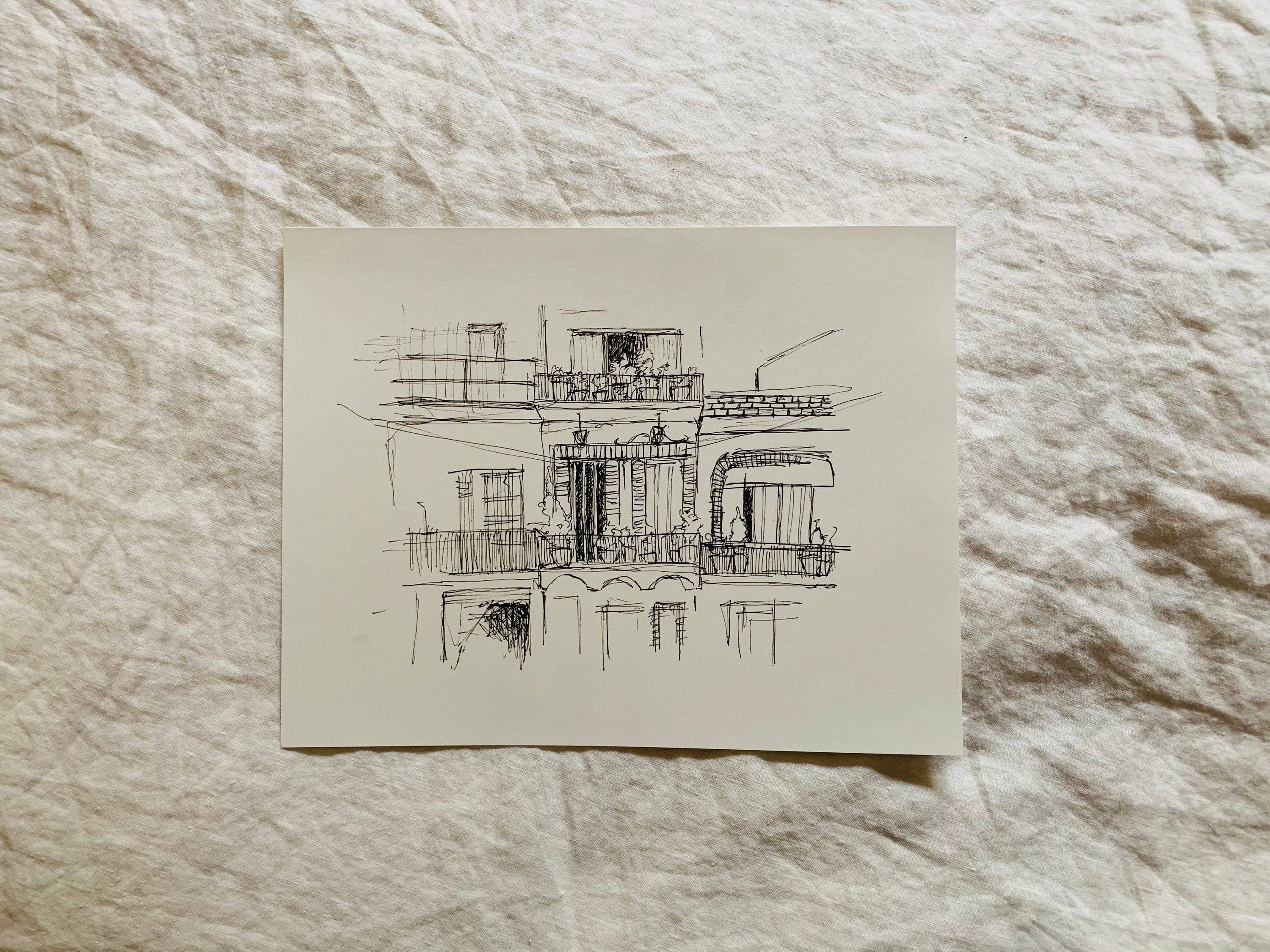 Cancún Illustration Print: Black and White, Minimal, Architecture, Ink ...