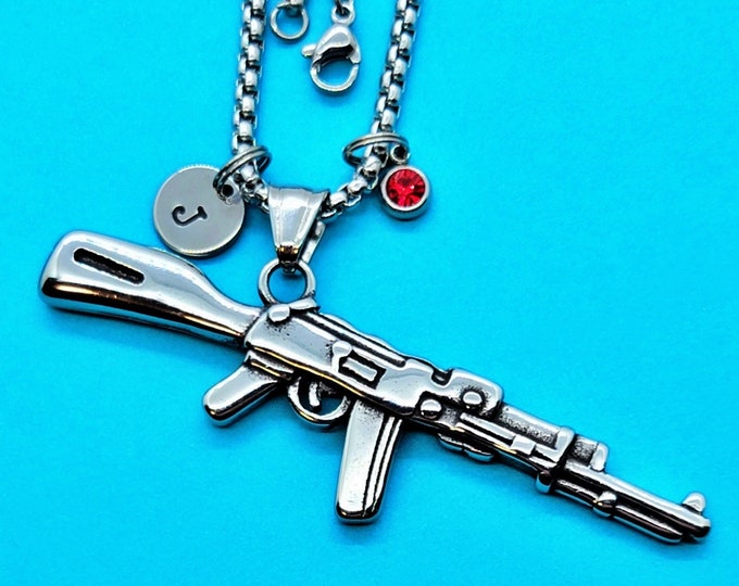 3D Semi-auto Rifle Charm Necklace, Rifle Charm, Stainless Steel Charm ...