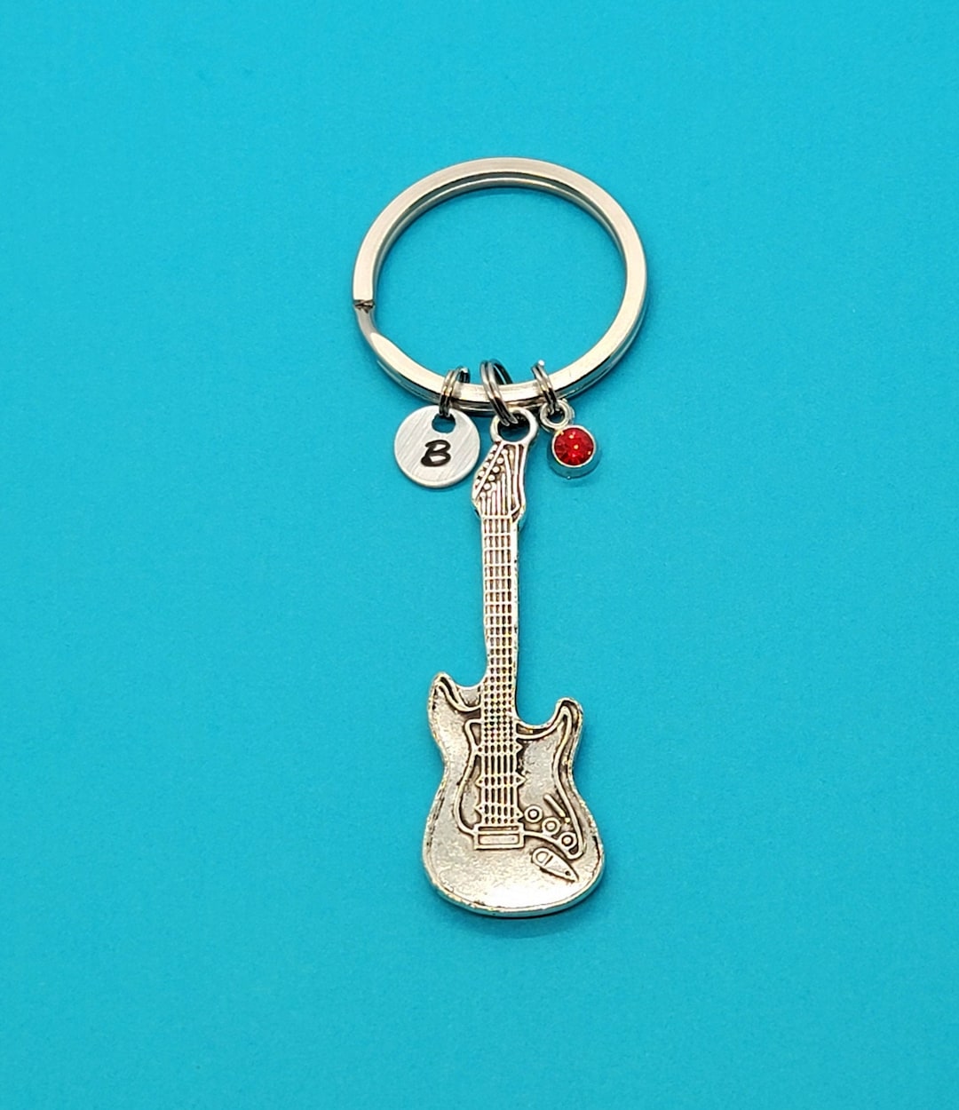 Guitar Key Chain, Guitar Charm, Stainless Steel Key Ring, Music Lover ...