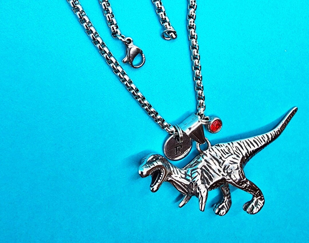 Dinosaur Necklace, Dinosaur Charm, Stainless Steel Charmchain, Reptile ...