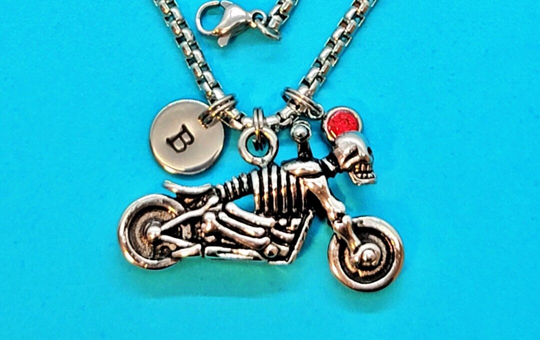 3D Skeleton Motorcycle Necklace, Skeleton Motorcycle Charm, Stainless ...