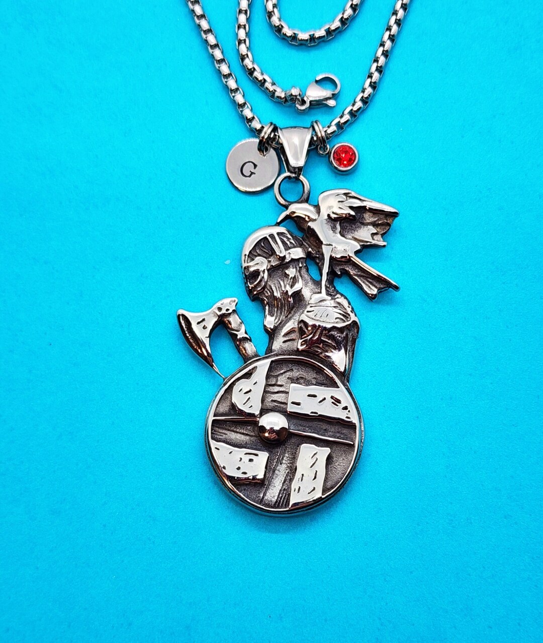 Viking With Shield, Axe and Crow Charm Necklace, Norseman Charm ...