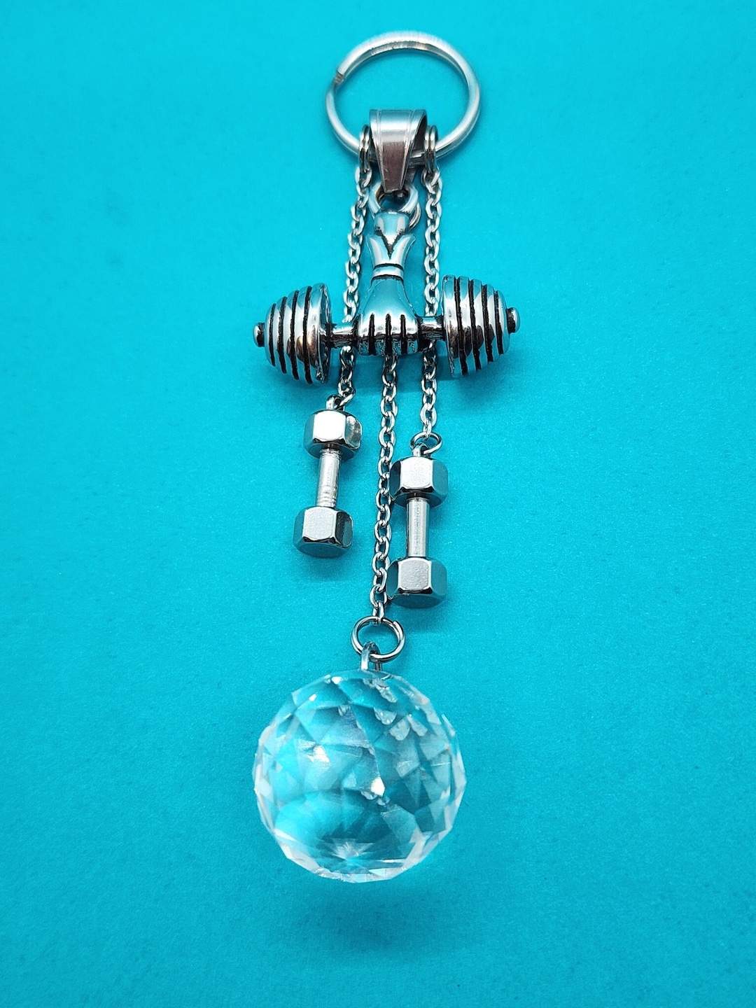 3D Hand Dumbbell Charm Suncatcher, Dumbbell Charms, Stainless Steel ...