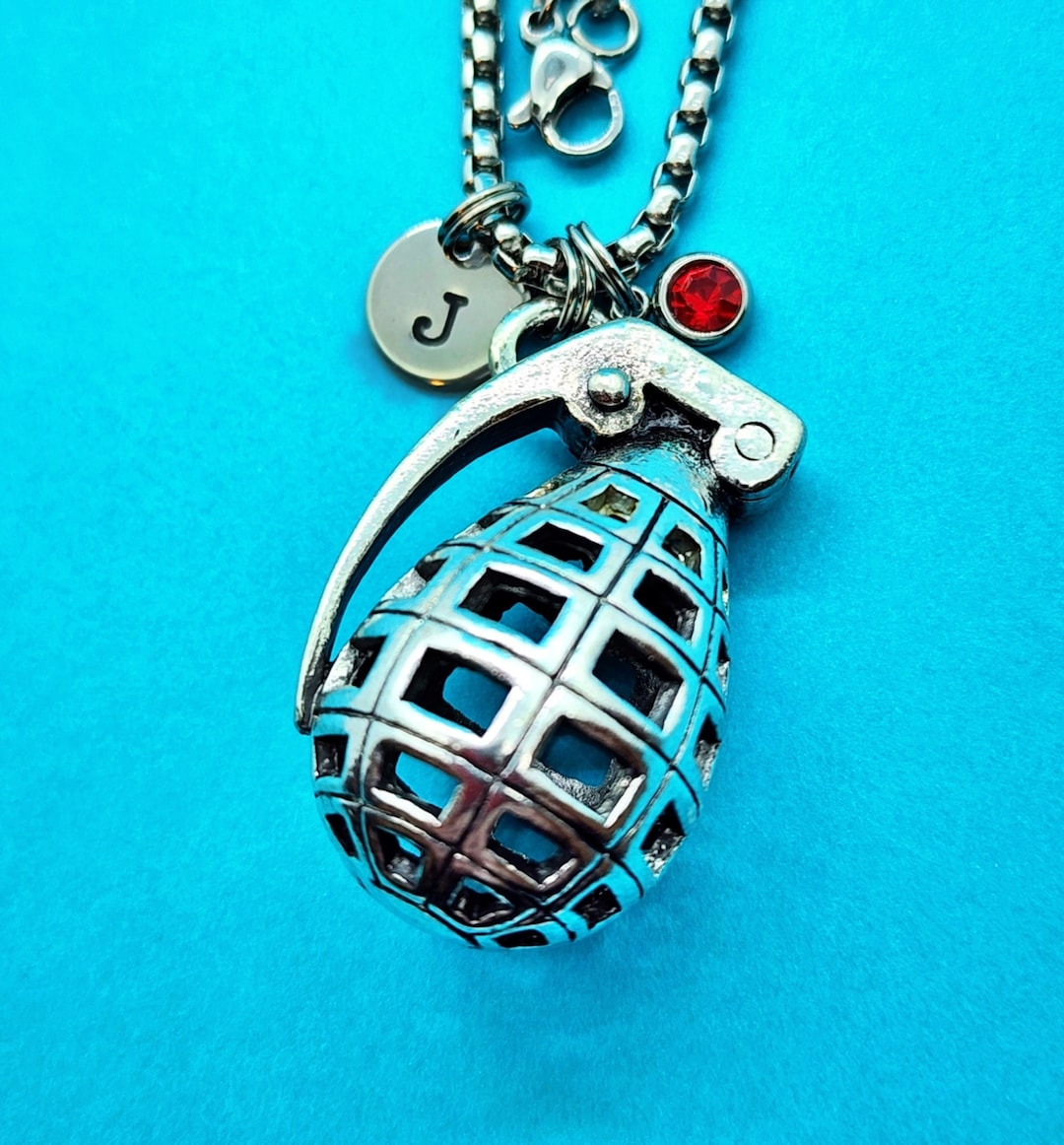 Grenade Charm Necklace, Grenade Charm, Stainless Steel 3mm Chain ...