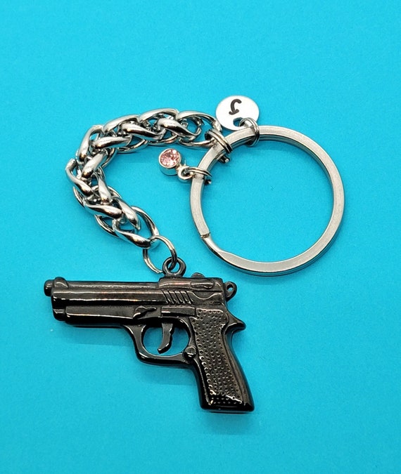3D Black Gun Key Chain Pistol Charm Stainless Steel Key | Etsy