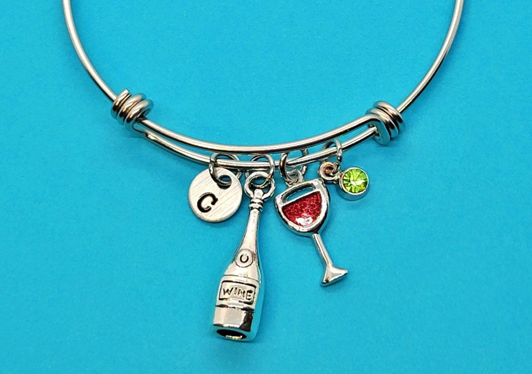 Wine Bottle and Wine Glass Bangle, Stainless Steel Bangle, Wine Bottle ...