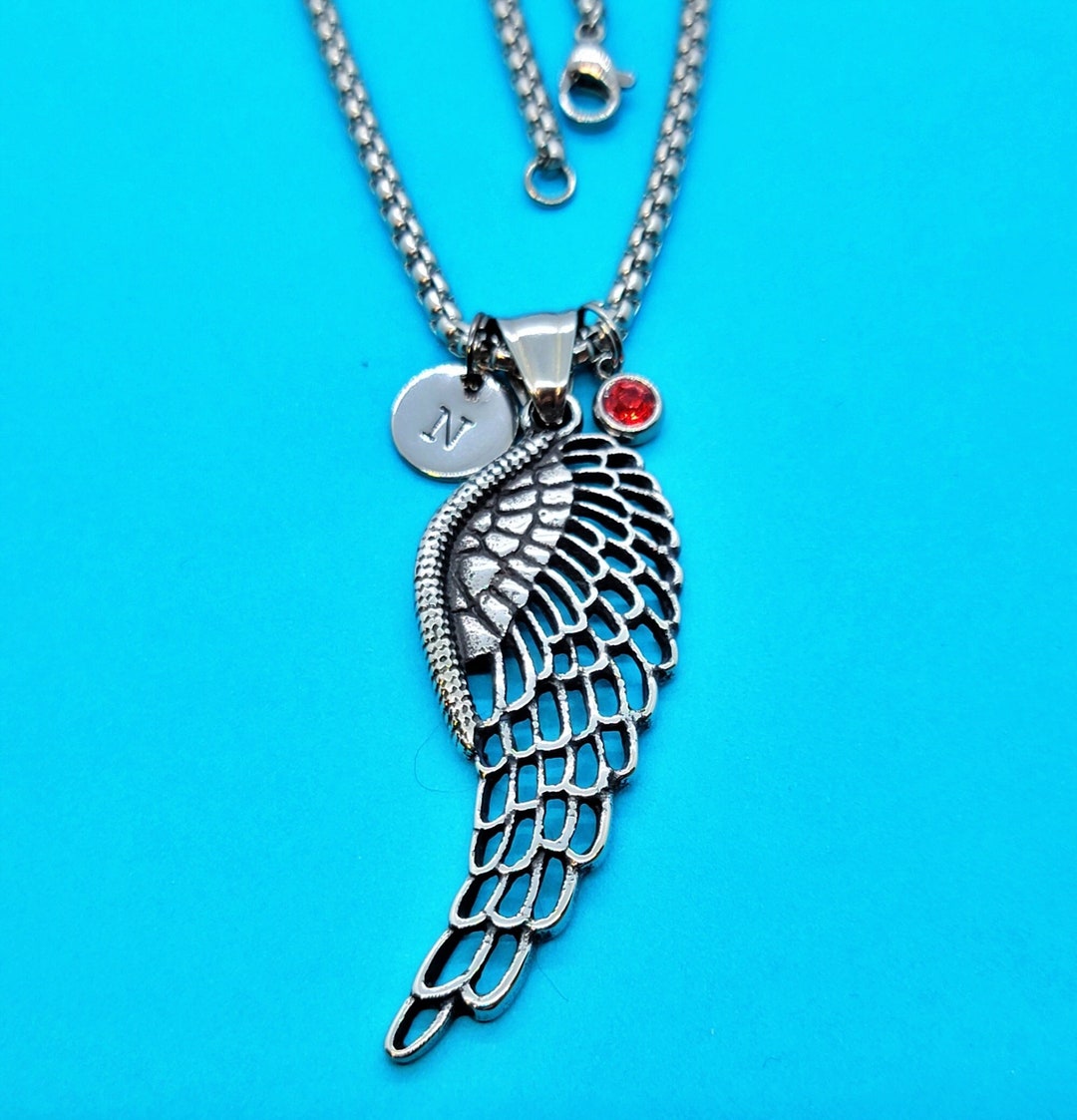 1 Angel Wing Charm Necklace, Stainless Steel Charm Choice of 5mm OR 3mm ...