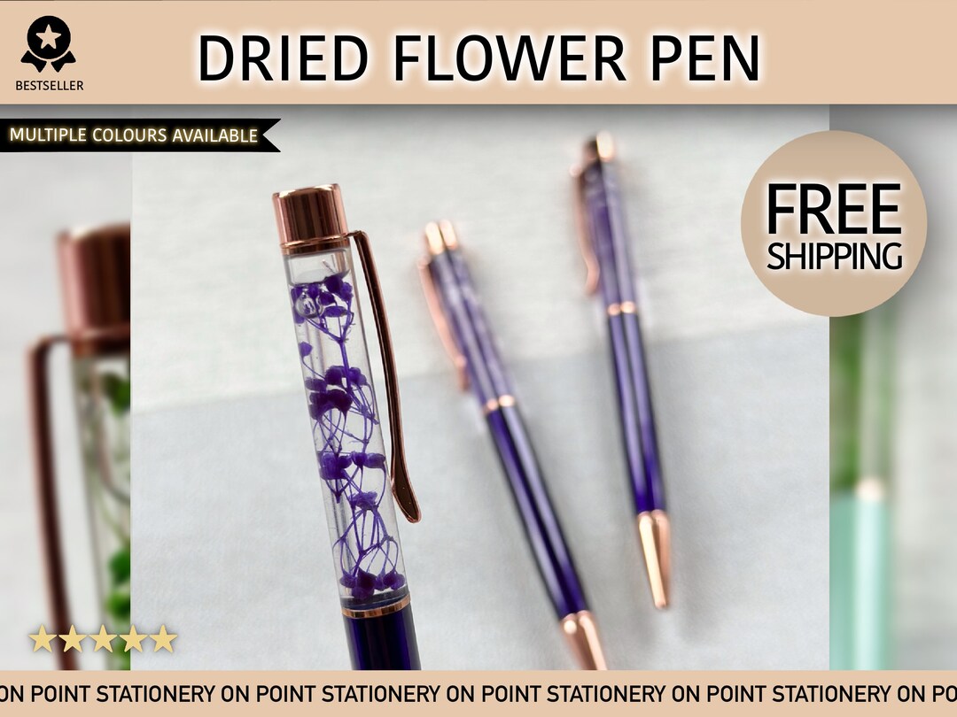 Purple Flower Pens Dried Flowers Stationery Office - Etsy