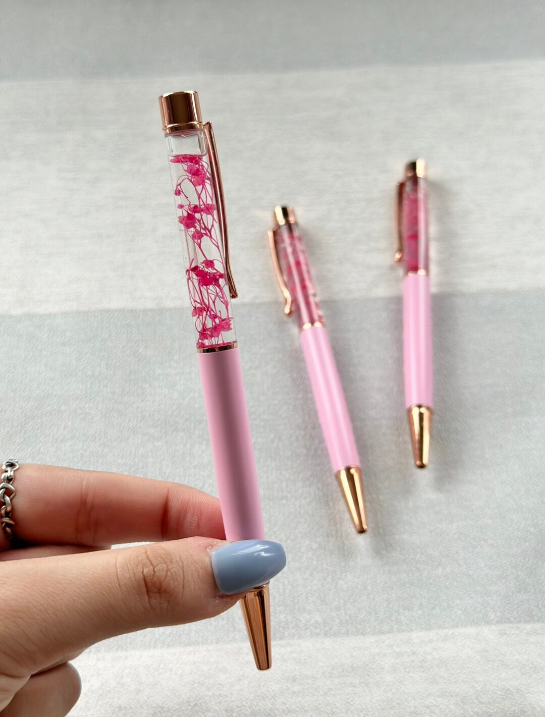 Pink Flower Pens, Dried Flowers, Stationery, Office Supplies, Gold ...