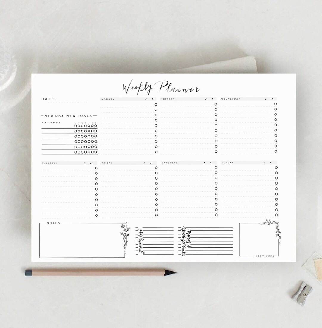 Minimal Weekly Planner, Daily Planner, Organiser, Memo Pad, Planner Pad ...