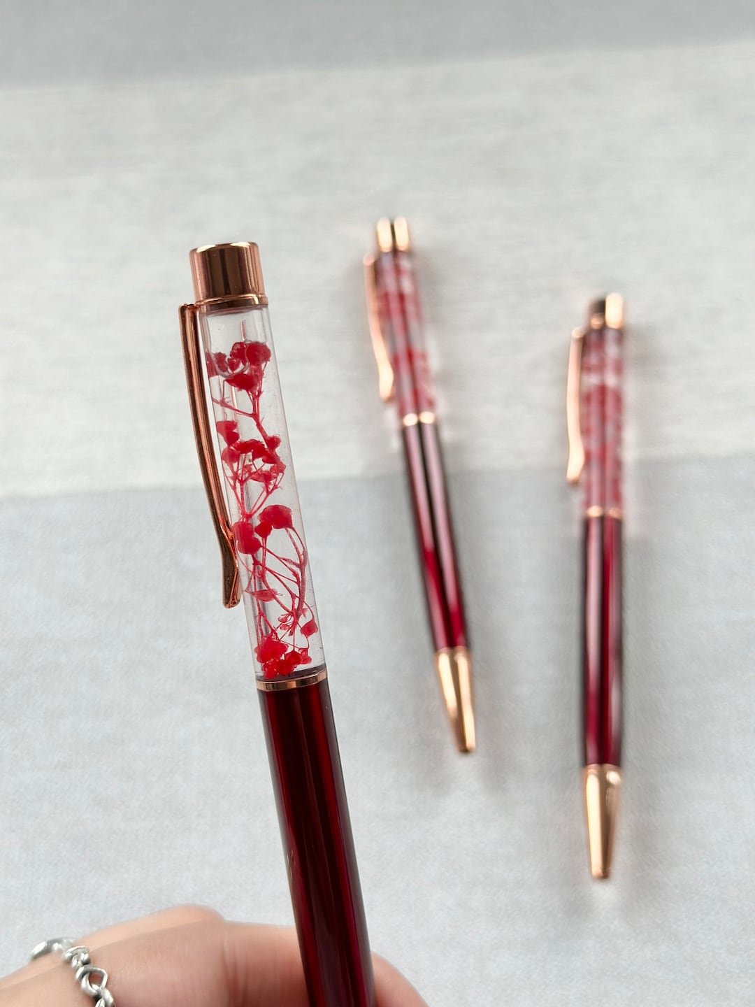 Red Flower Pens, Dried Flowers, Stationery, Office Supplies, Gold Resin ...