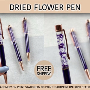 Purple Flower Pens, Dried Flowers, Stationery, Office Supplies, Gold ...