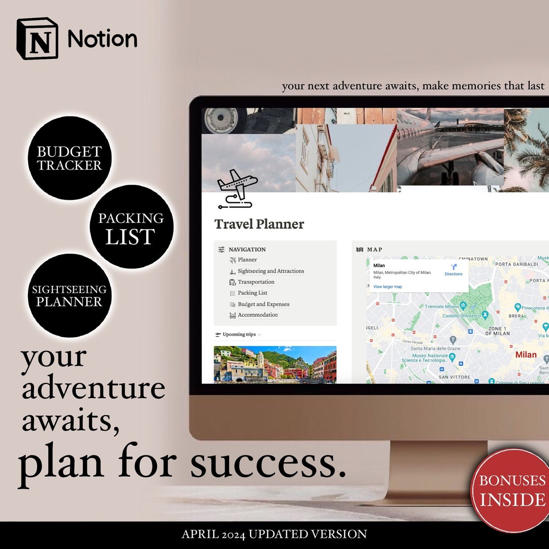 Travel Planner Notion Template 2024 | Travelling Essential, Vacation ...