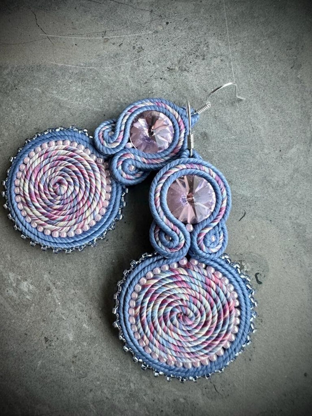 Handmade Soutache Earrings, Pastel Spiral Crystal Drop Earrings - Etsy