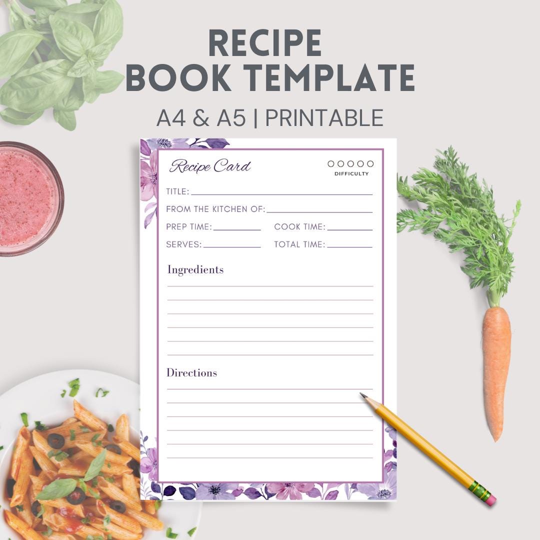 Recipe Book Template Printable | Blank Recipe Page | Cook Book Journal ...