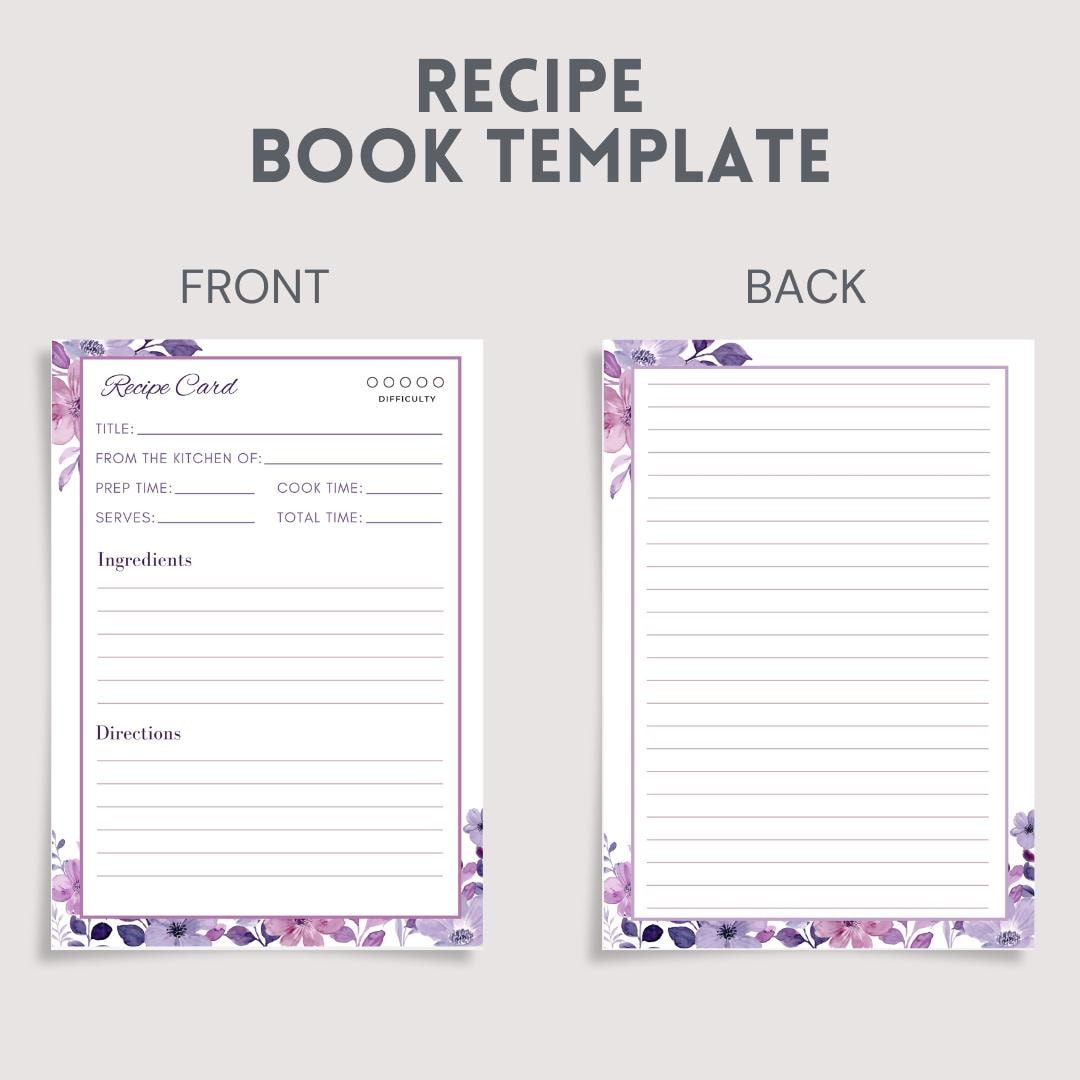 Recipe Book Template Printable | Blank Recipe Page | Cook Book Journal ...