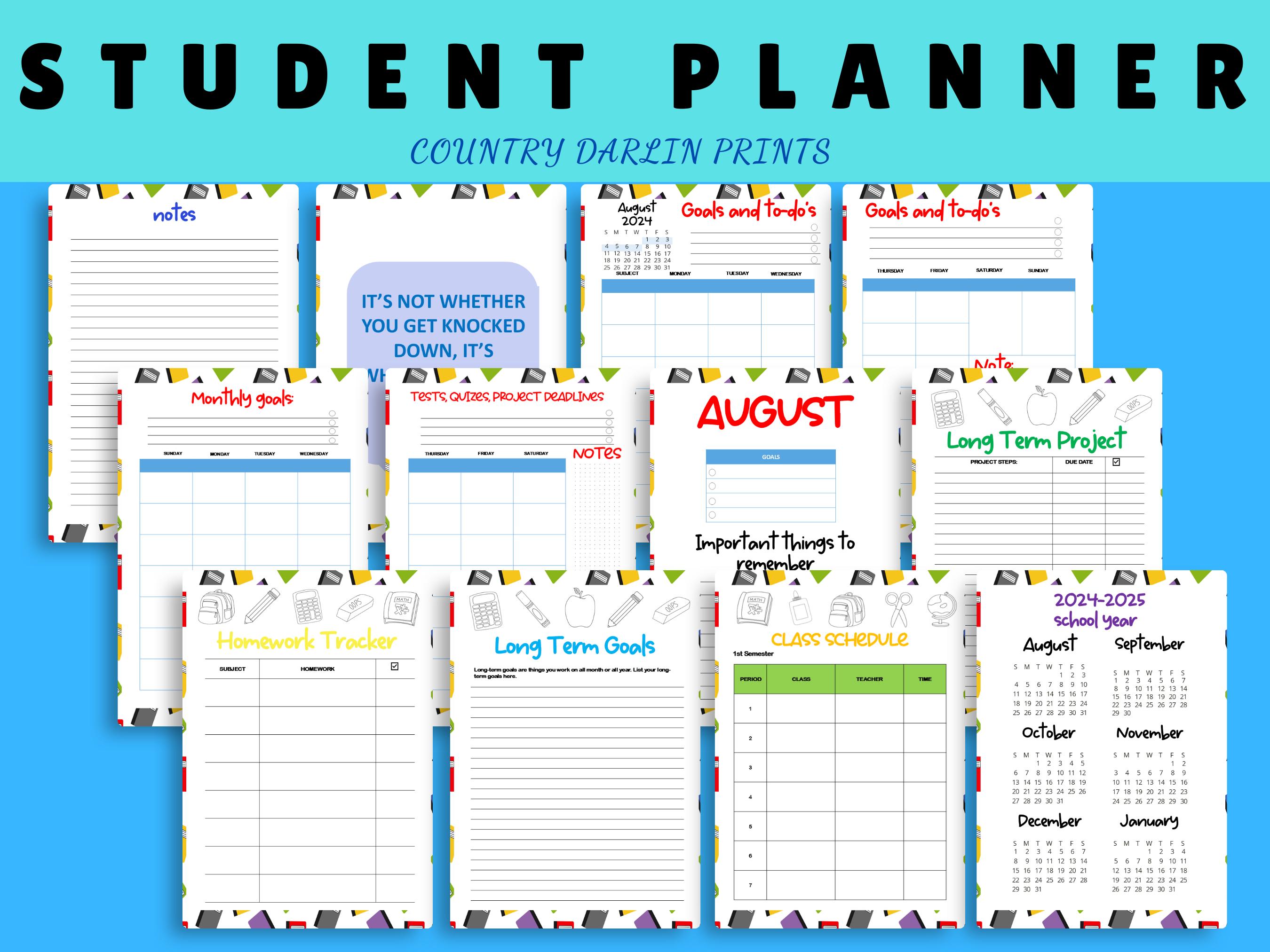 Student Printable Planner, 20242025 School Planner, Assignment Tracker ...