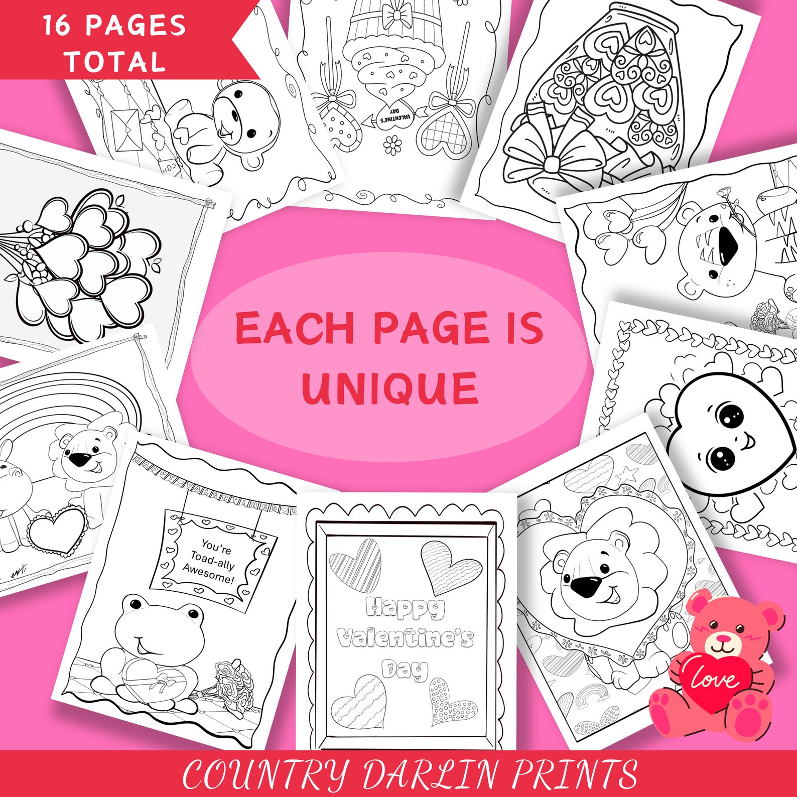 Kids Printable Valentines Coloring Book, Valentines Day, Printable ...