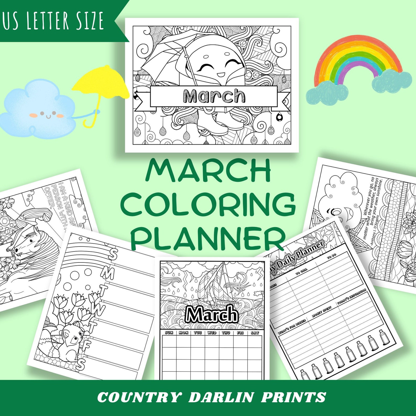 Coloring Planner March Coloring for Adults Illustrated - Etsy