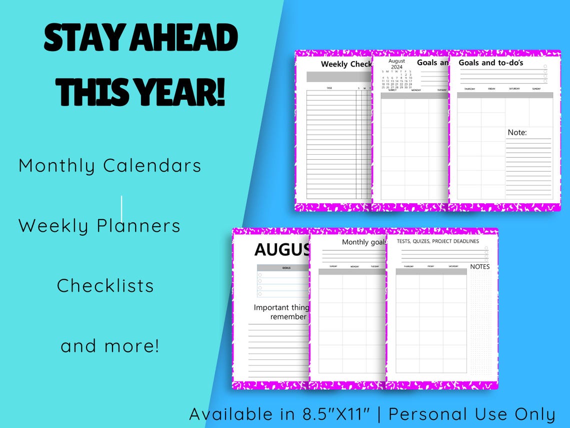 Student Planner Printable, Student Organizer, Back to School 2024-2025 ...