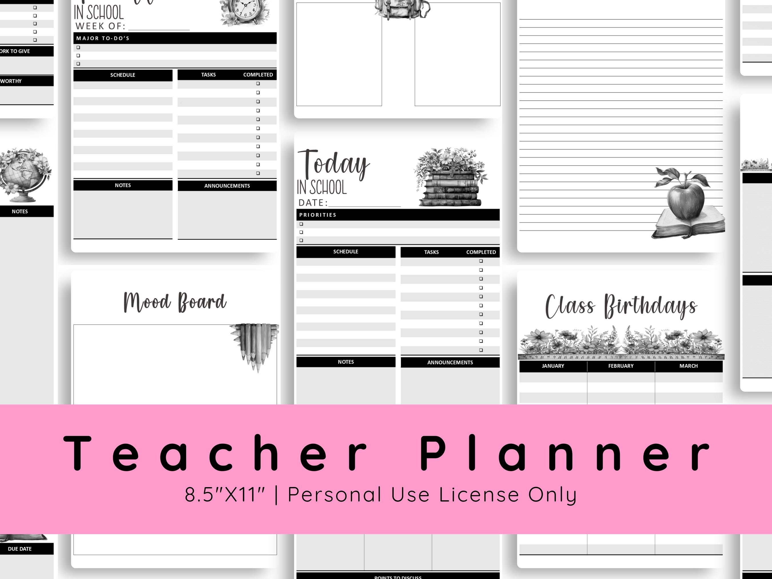 Black and White Teacher Printable Planner, Weekly Planner Printable ...