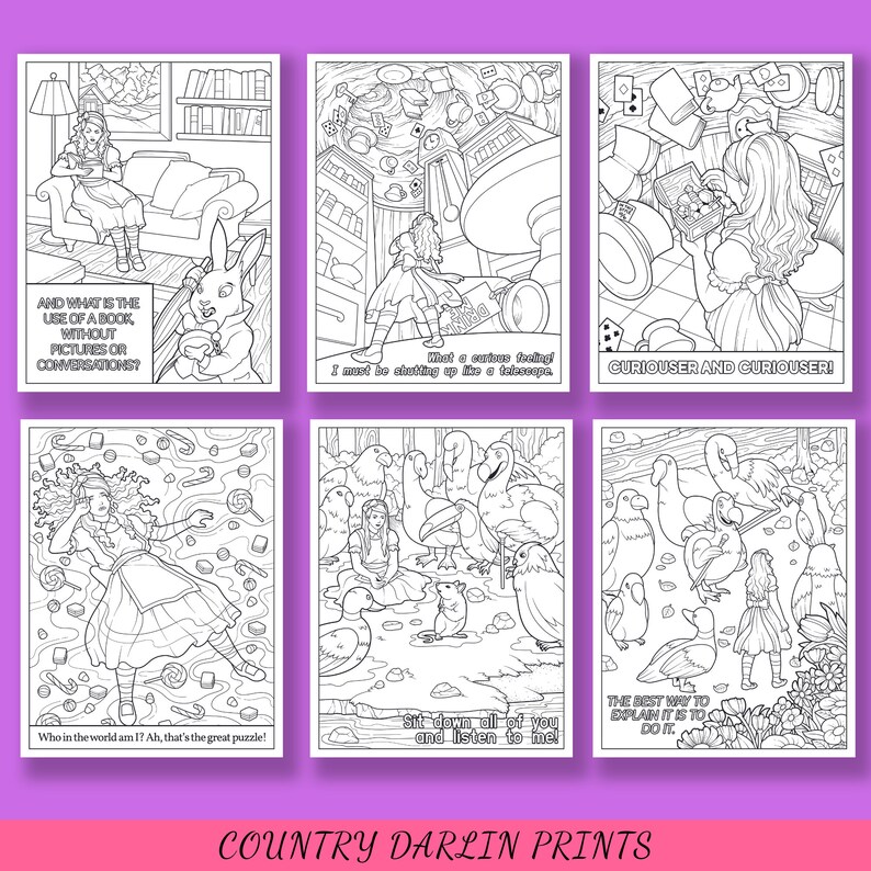 Alice in Wonderland Coloring Book, Book Lovers Gift, Alice Printable ...