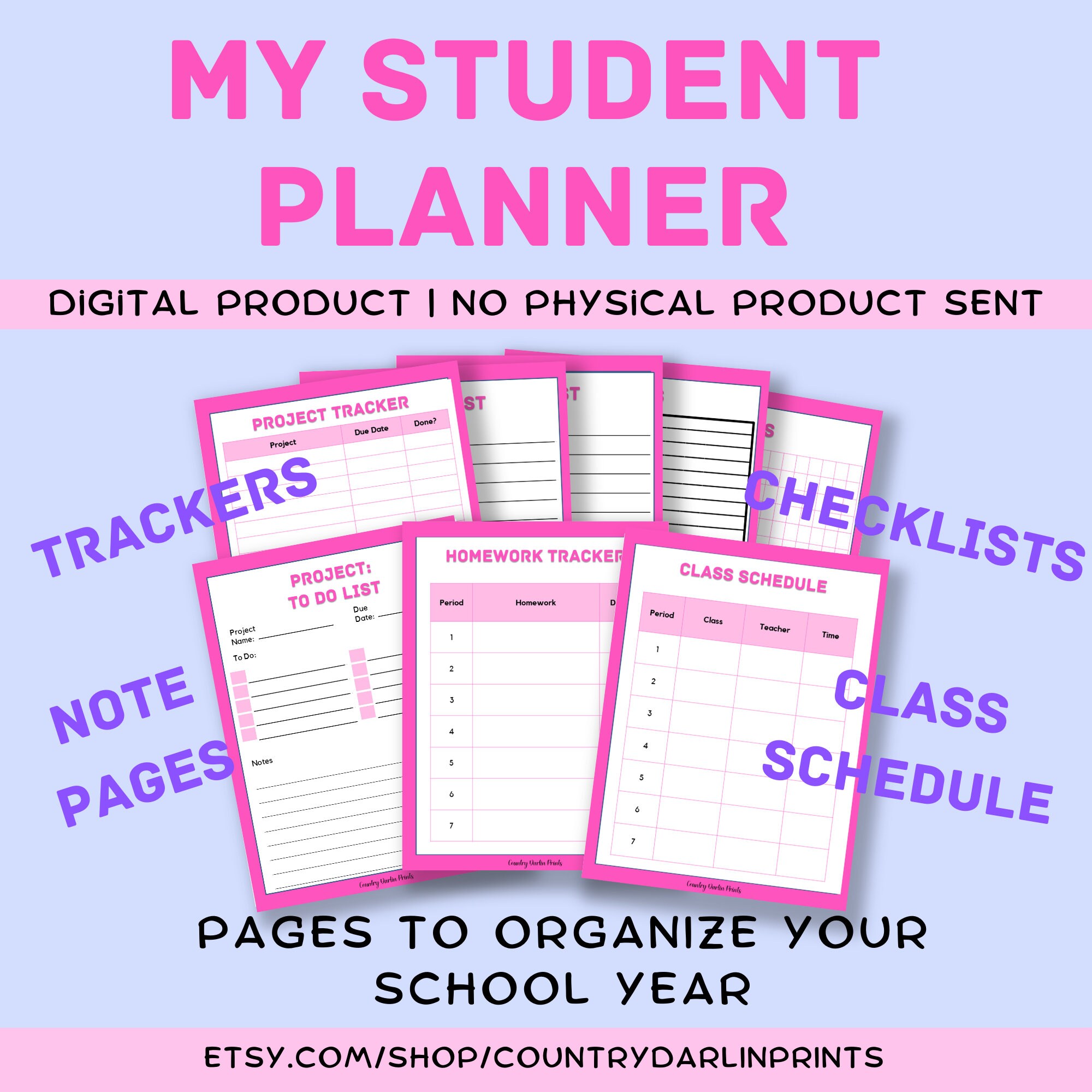 Printable Student Planner, Back to School, 2024 2025 Planner, Homework ...