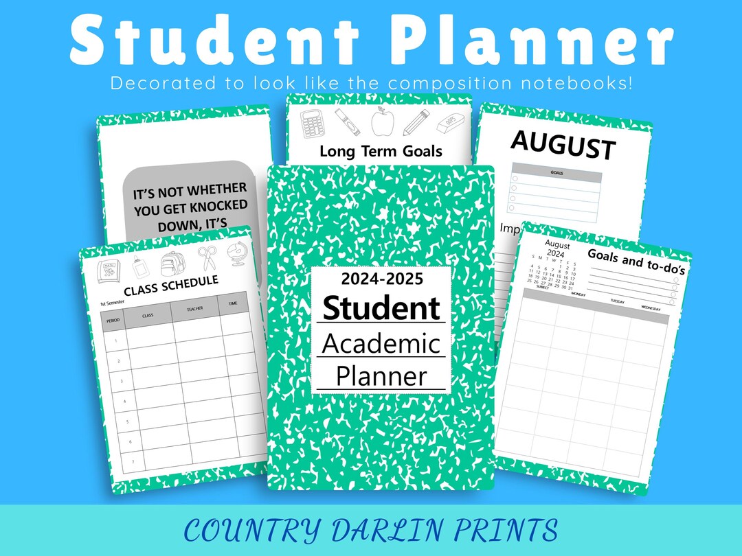 2024-2025 Student Printable Planner, Homework Tracker, Academic Agenda ...