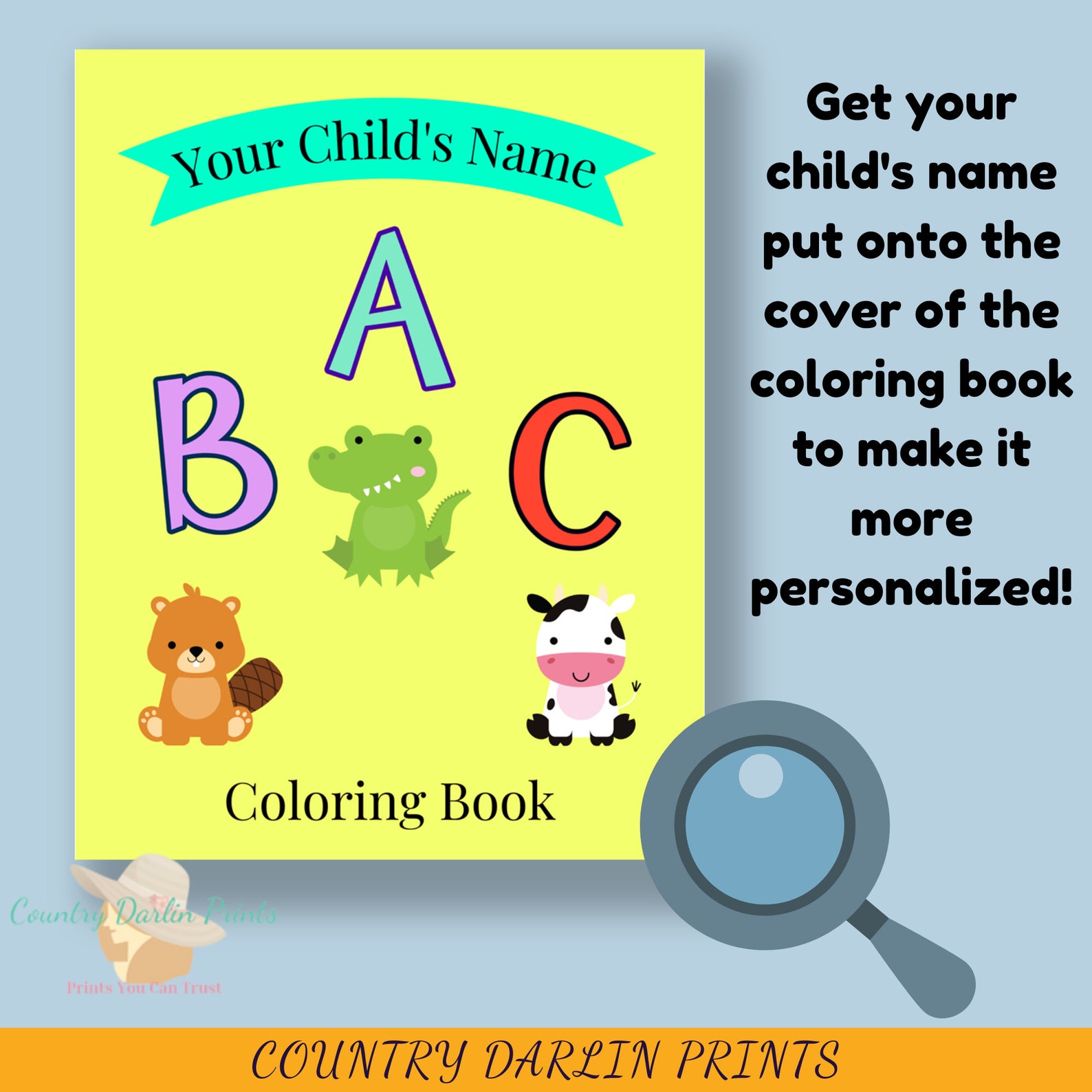 Personalized ABC Coloring Book, Kids Activity Book, Animal Coloring ...