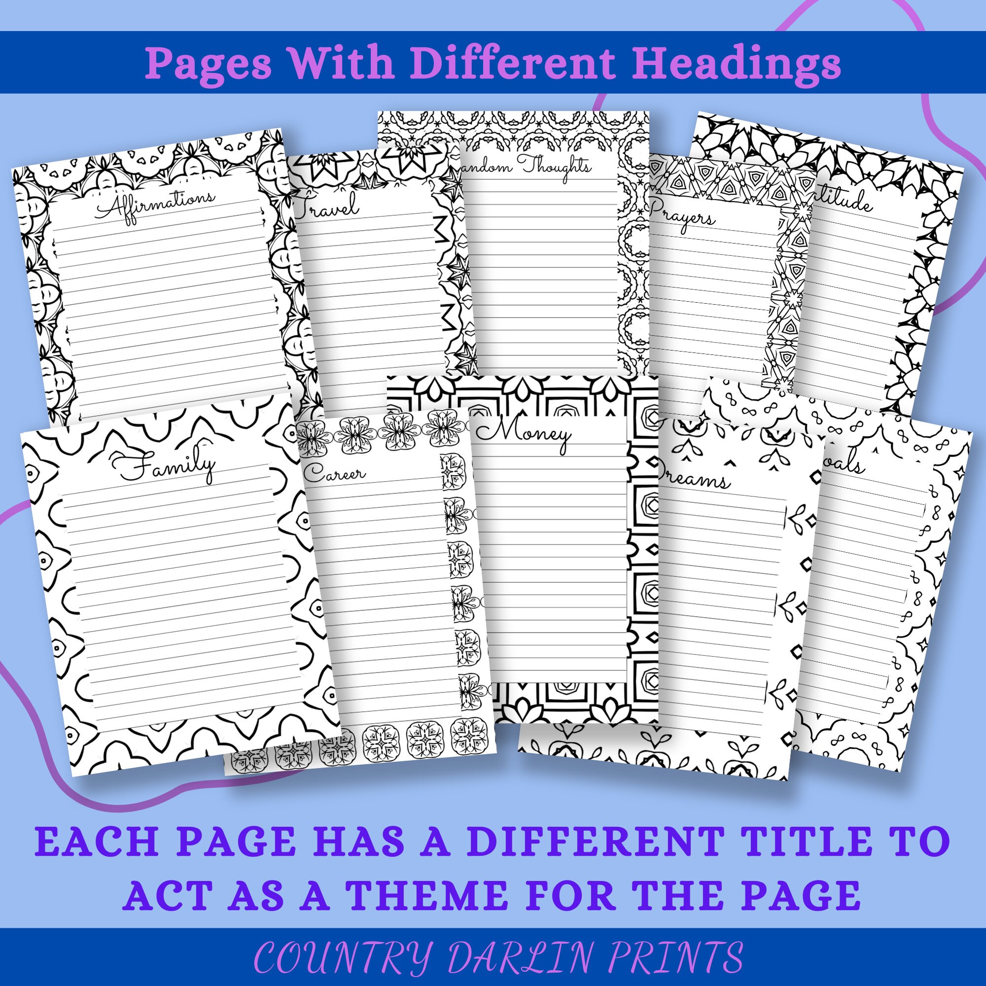 Coloring Journal Pages Printable, 14 Pages, 8.5x11, Coloring Printable ...