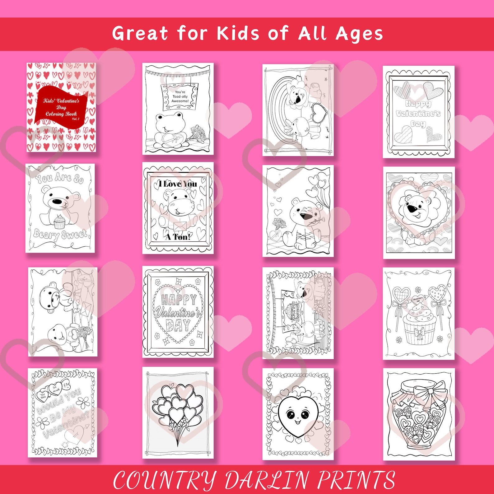 Kids Printable Valentines Coloring Book, Valentines Day, Printable ...
