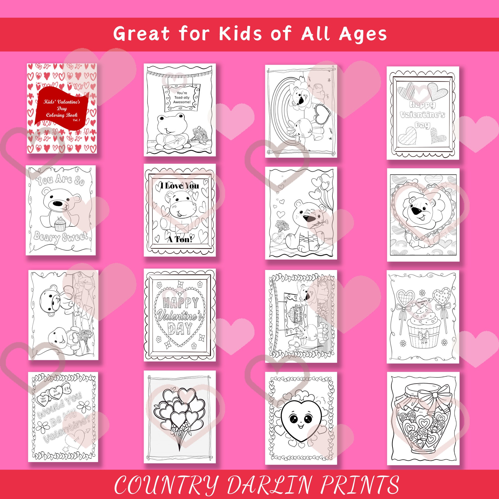 Kids Printable Valentines Coloring Book, Valentines Day, Printable ...