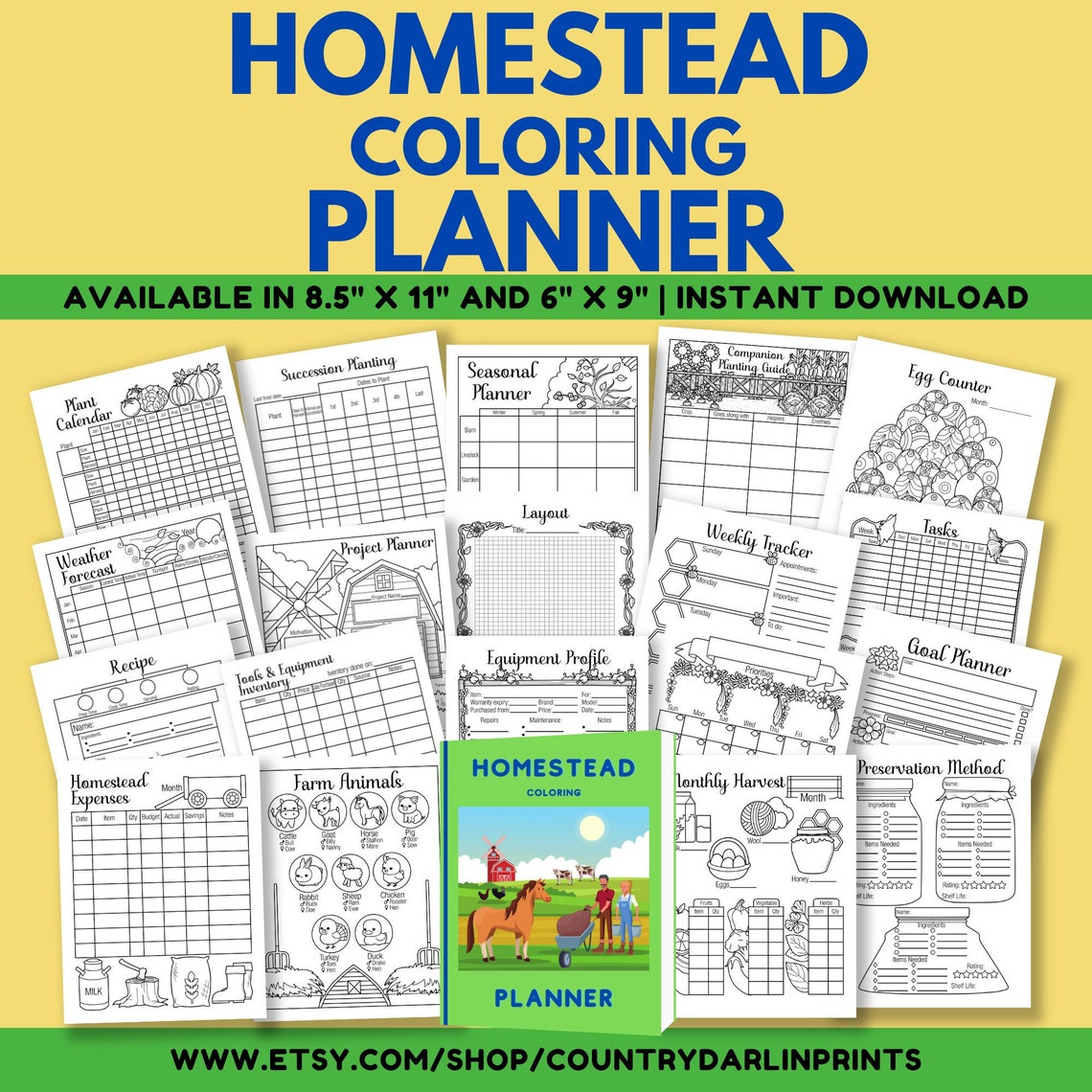 Homestead Planner Coloring Pages, Gardening Planner, Instant Download ...