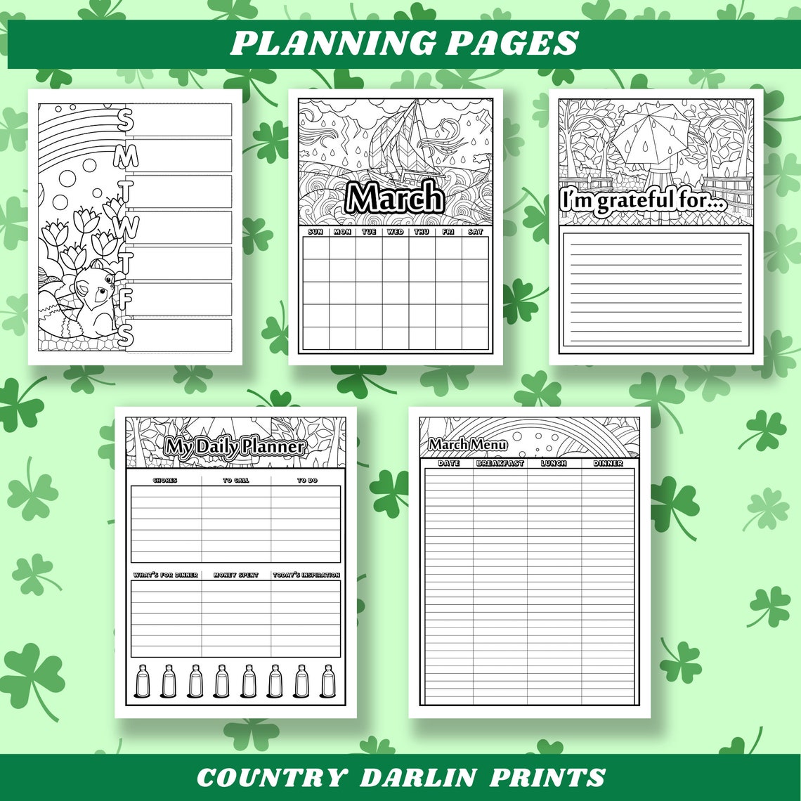 Coloring Planner March, Coloring for Adults, Illustrated Calendar ...