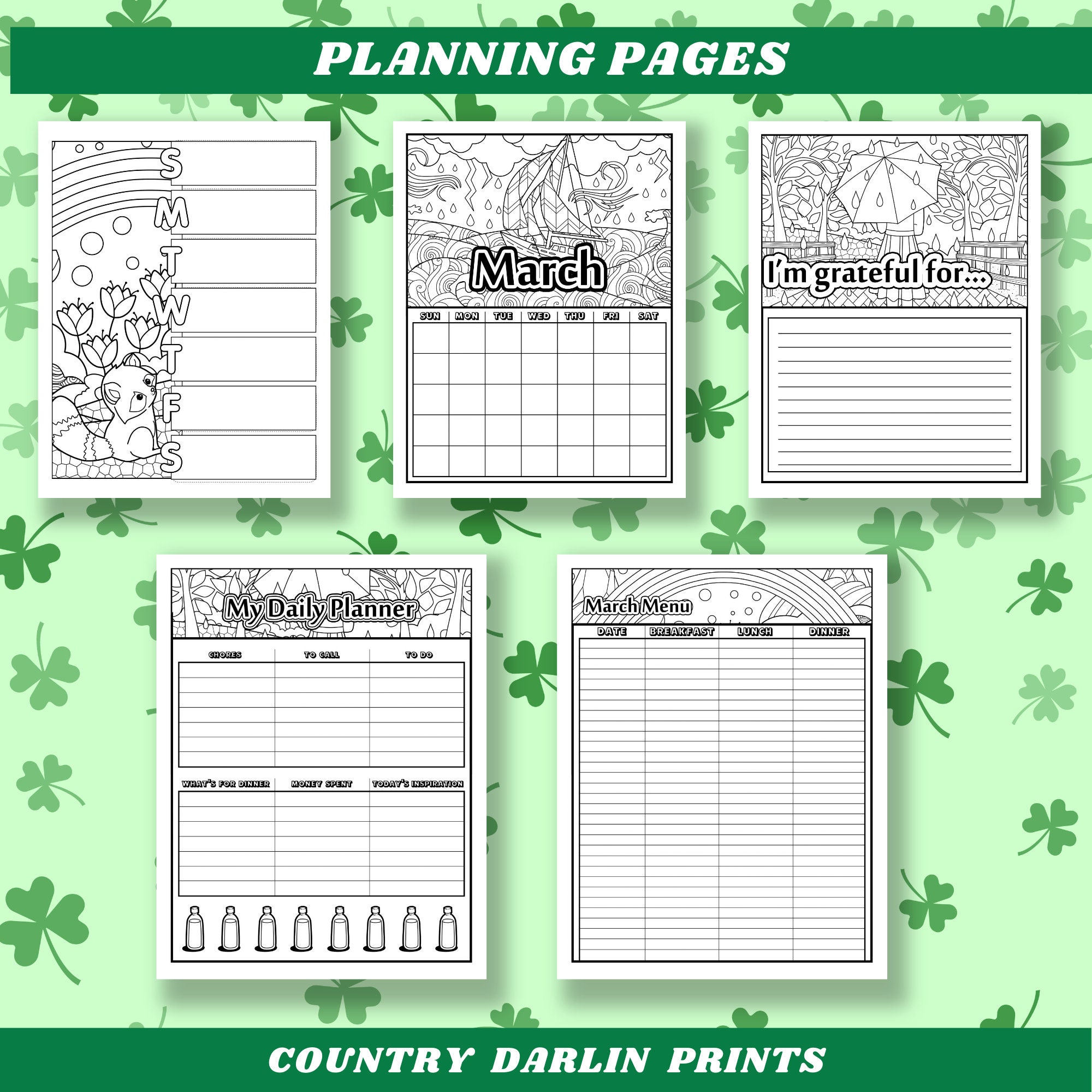 Coloring Planner March, Coloring for Adults, Illustrated Calendar ...