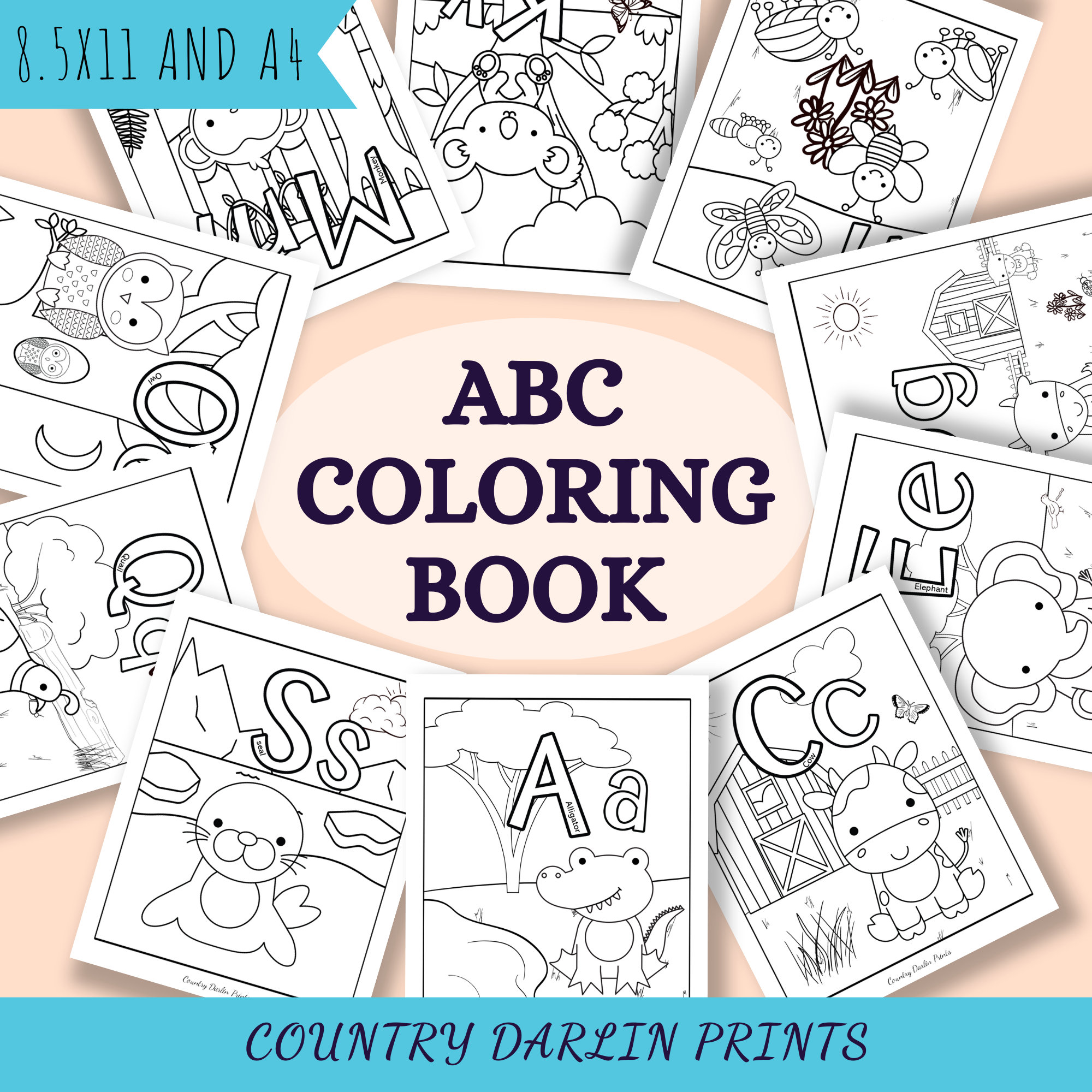 Alphabet Coloring Book, Printable ABC, Kids Activity Book, Coloring ...