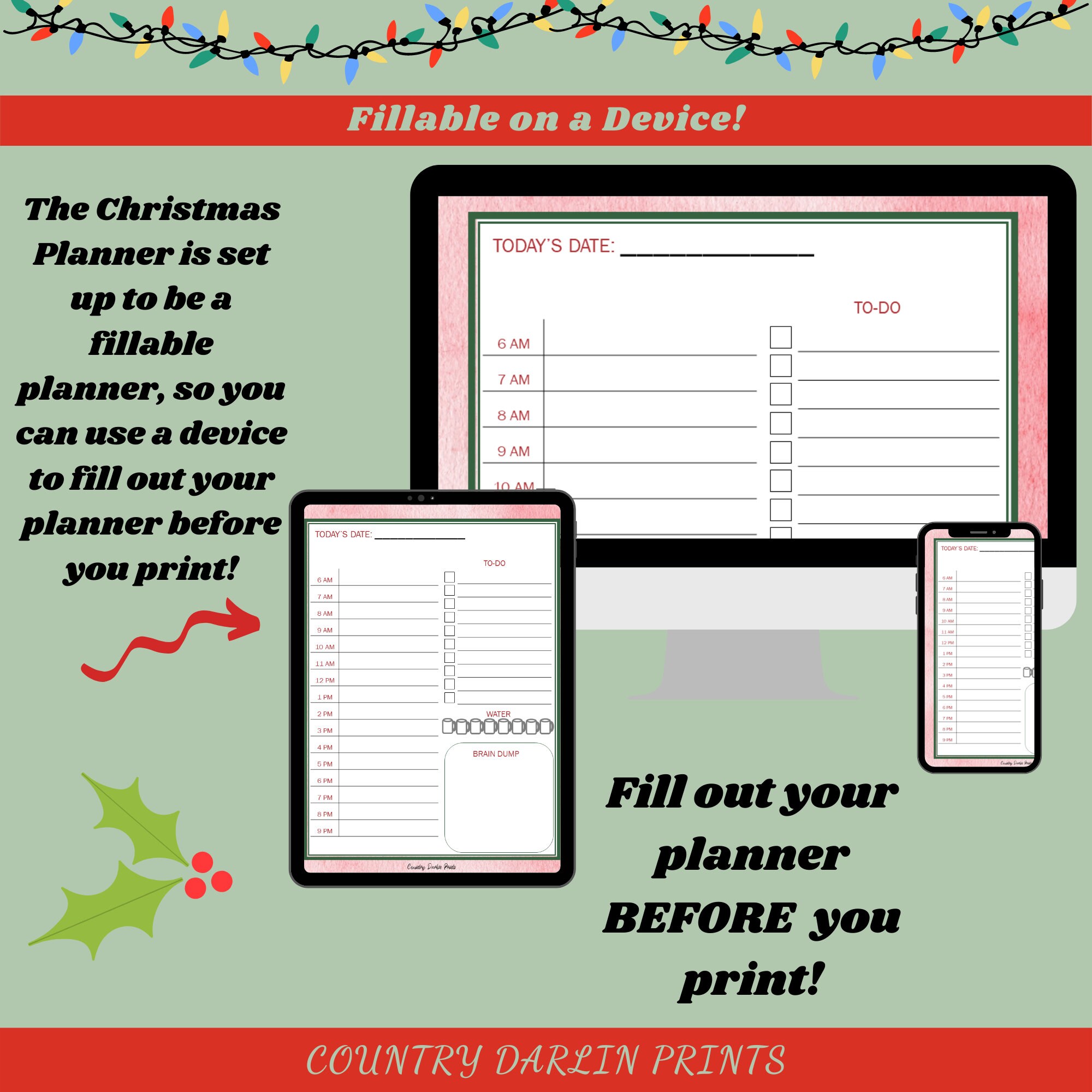 Christmas Planner, Fillable PDF Planner, Holiday Journal, Party ...