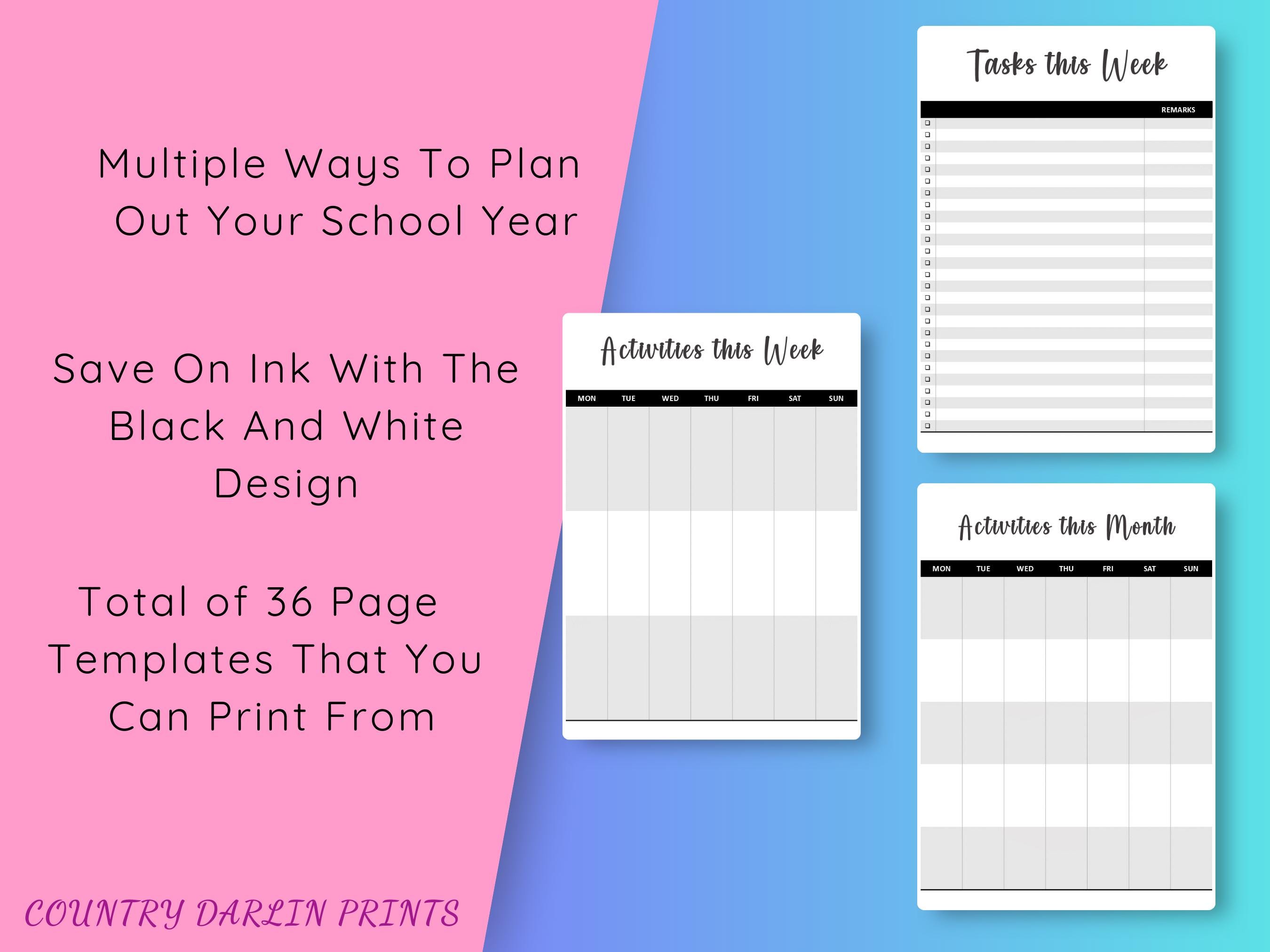 Black and White Teacher Printable Planner, Weekly Planner Printable ...