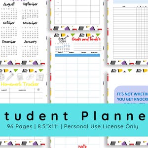 Student Printable Planner, 20242025 School Planner, Assignment Tracker ...