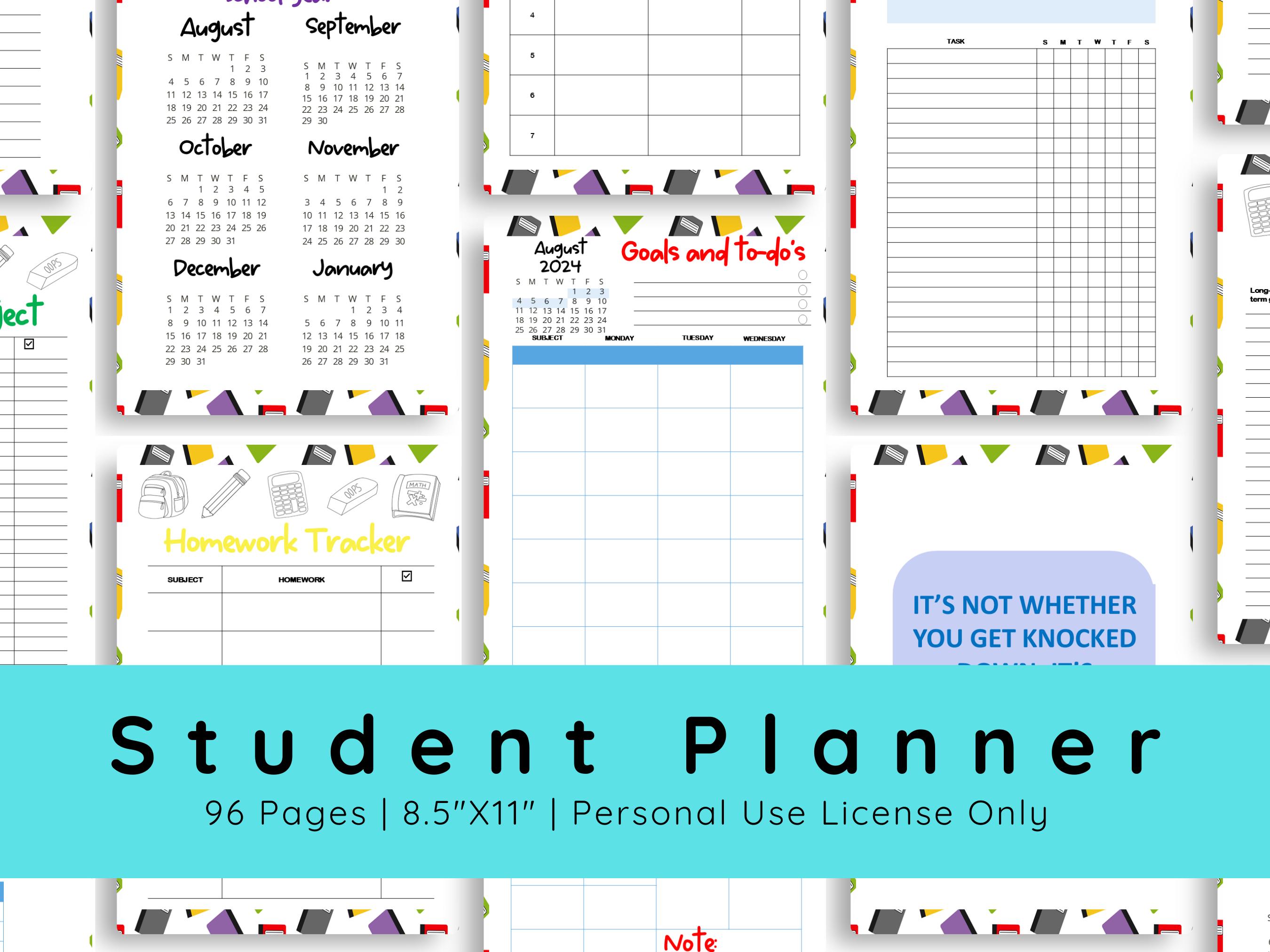 Student Printable Planner, 20242025 School Planner, Assignment Tracker ...