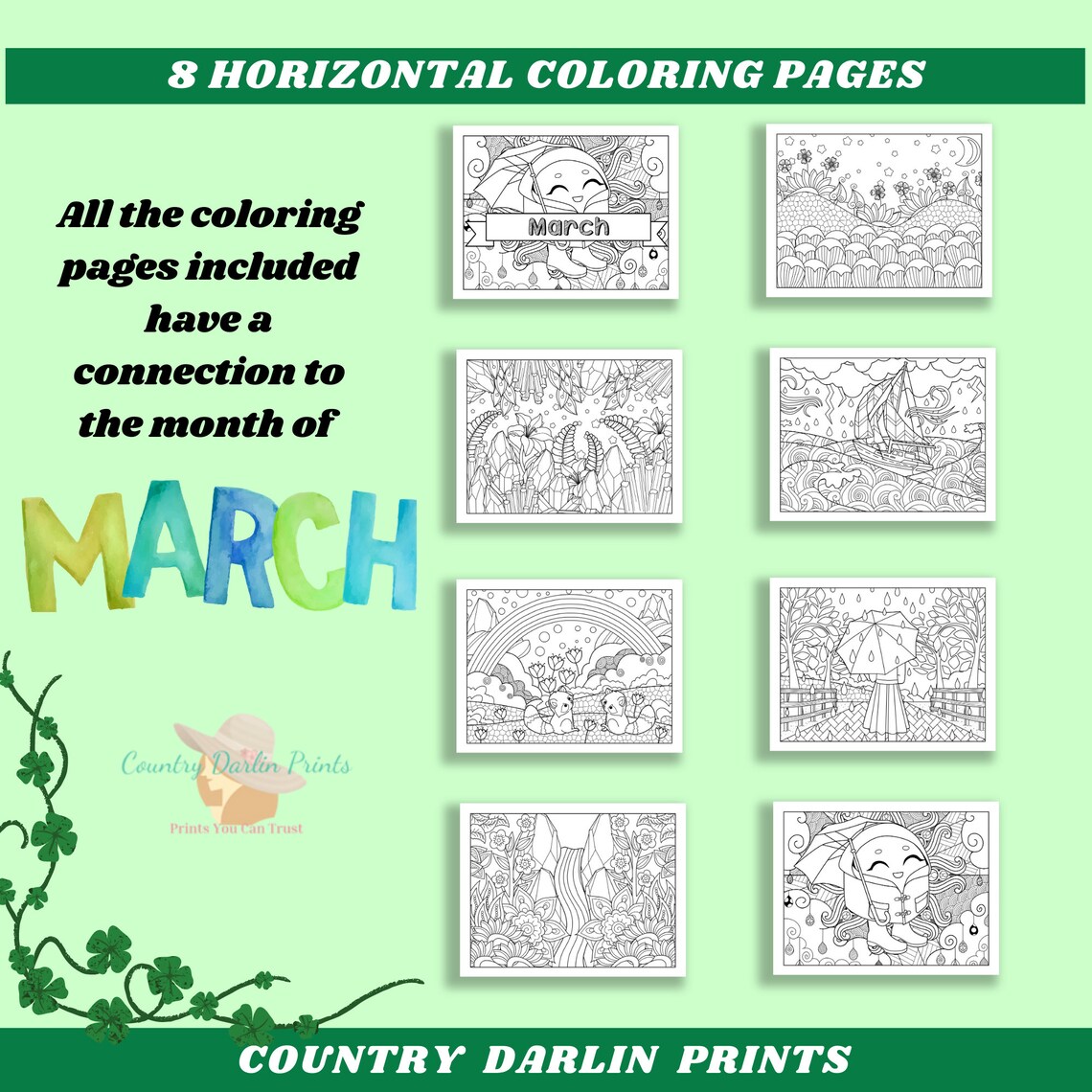 Coloring Planner March Coloring for Adults Illustrated - Etsy